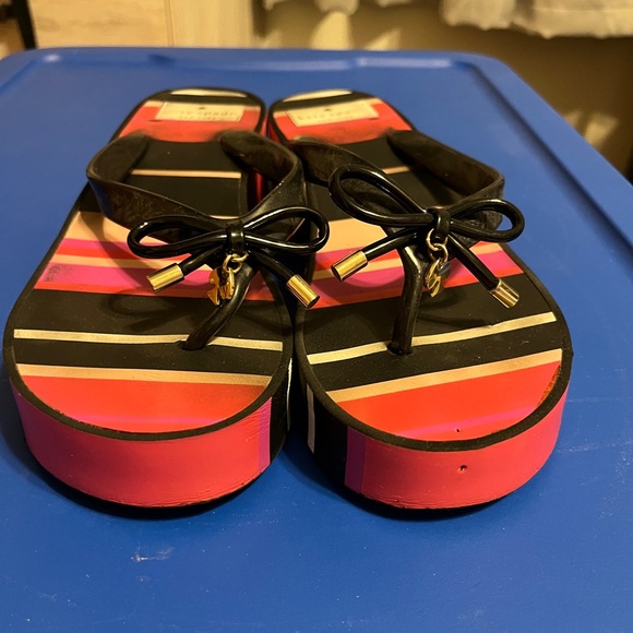 kate spade | Shoes | Kate Spade Striped Pink And Black Sandals With Bow ...